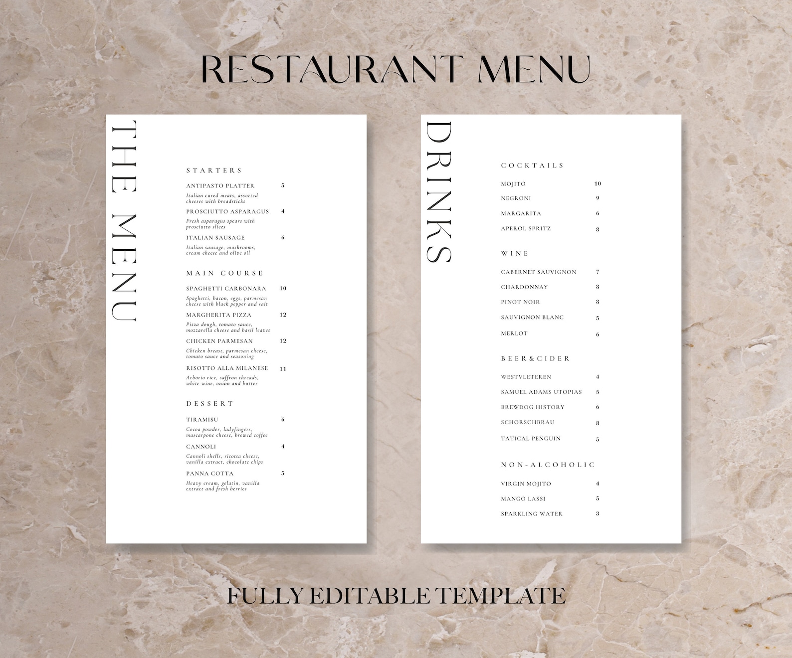 Minimal Restaurant Menu Bundle Restaurant Menu Template Editable Menu ...