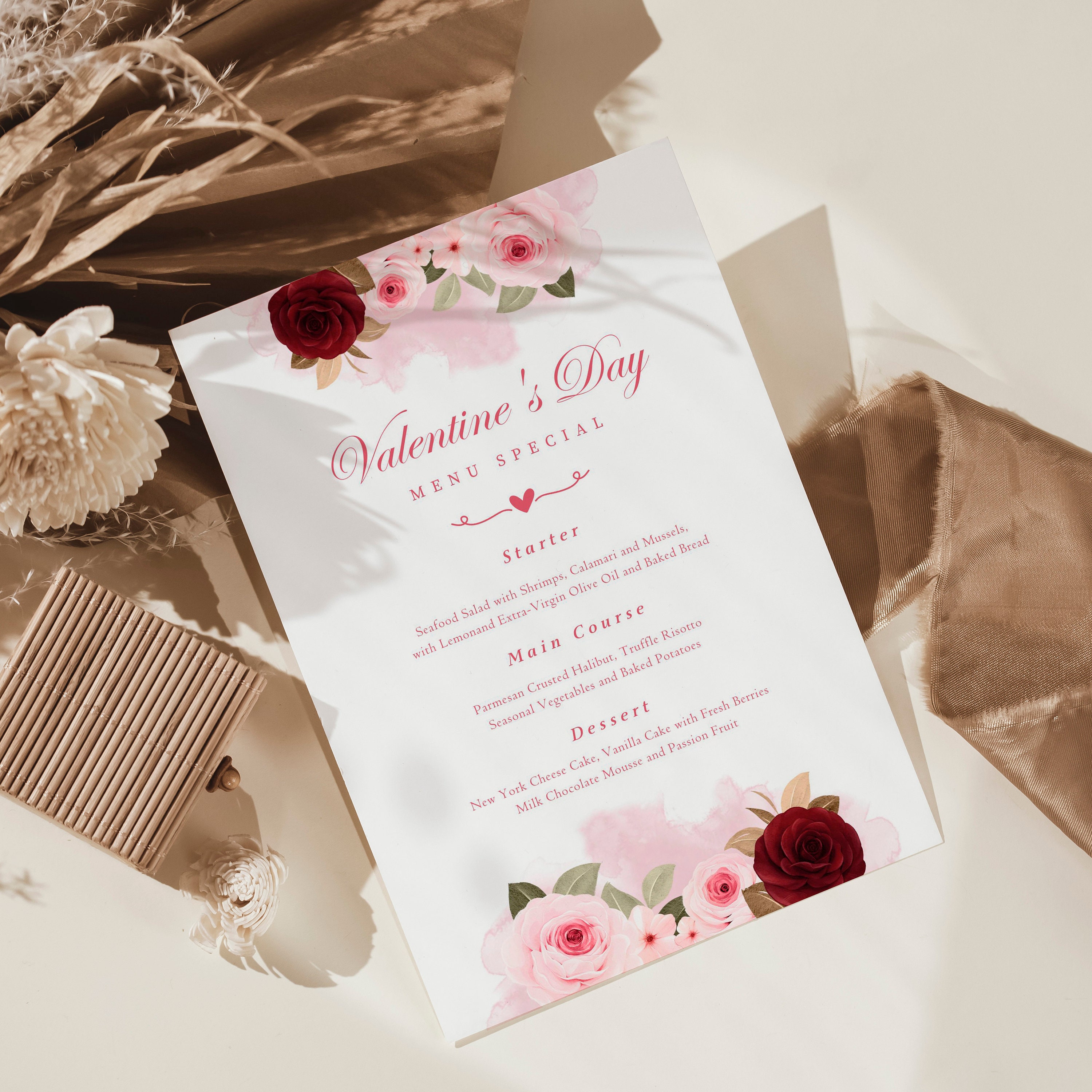 Valentine's Day Menu Template, Modern Valentine Menu Card, Printable ...