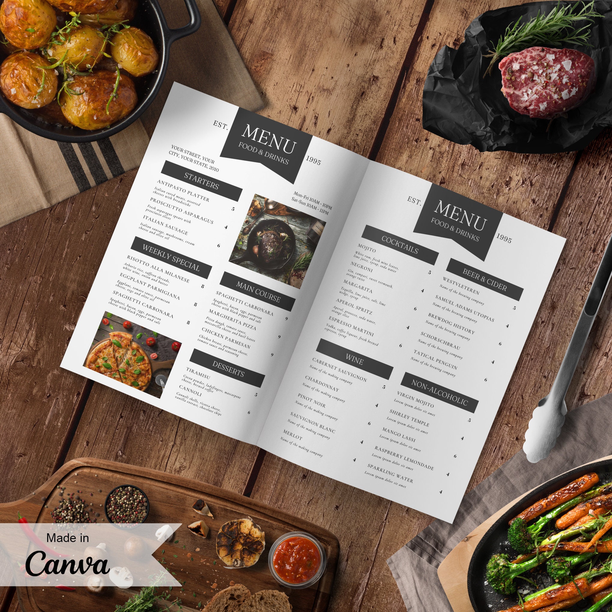 Restaurant Menu Booklet Template | Classic Restaurant Menu Bundle | Editable Menu Template Price ...