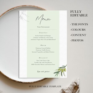 Greenery Restaurant Menu Template Bundle, Minimal Green Menu Editable ...