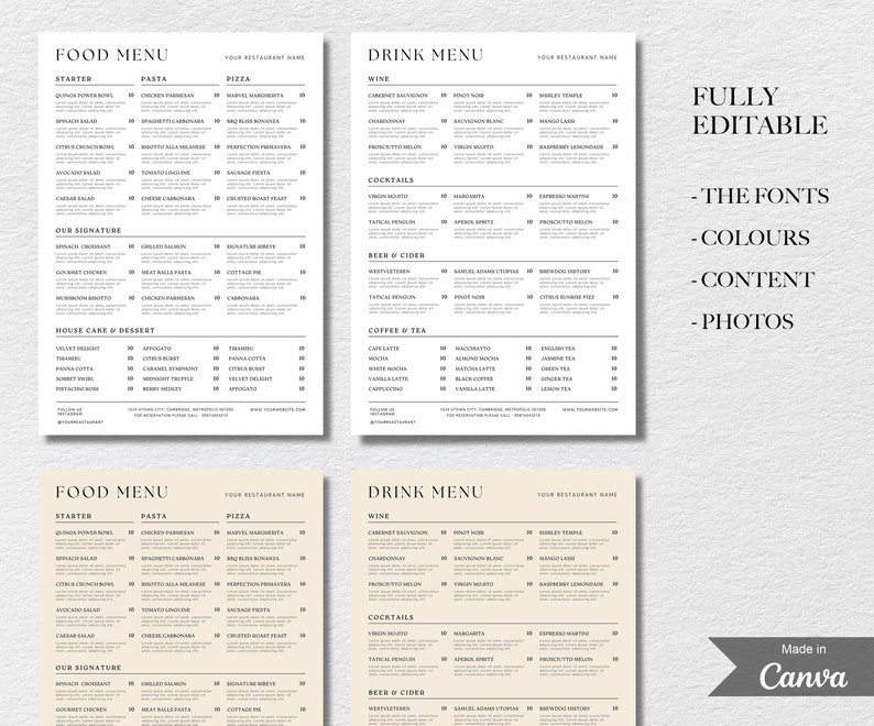 Minimal Restaurant Menu Bundle, Restaurant Menu Template, Modern Menu ...