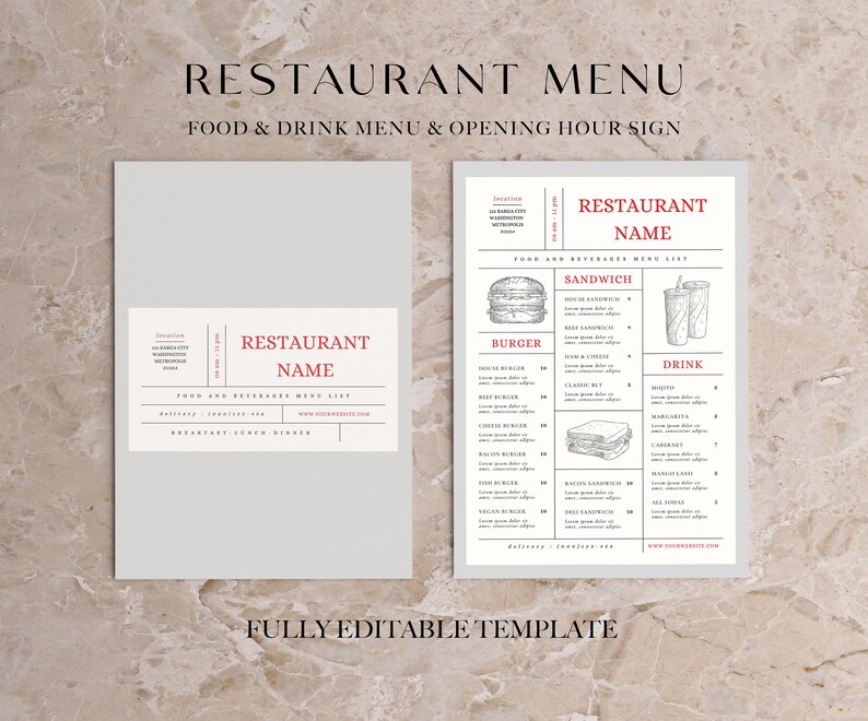 Minimal Restaurant Menu Bundle Restaurant Menu Template Editable Menu ...