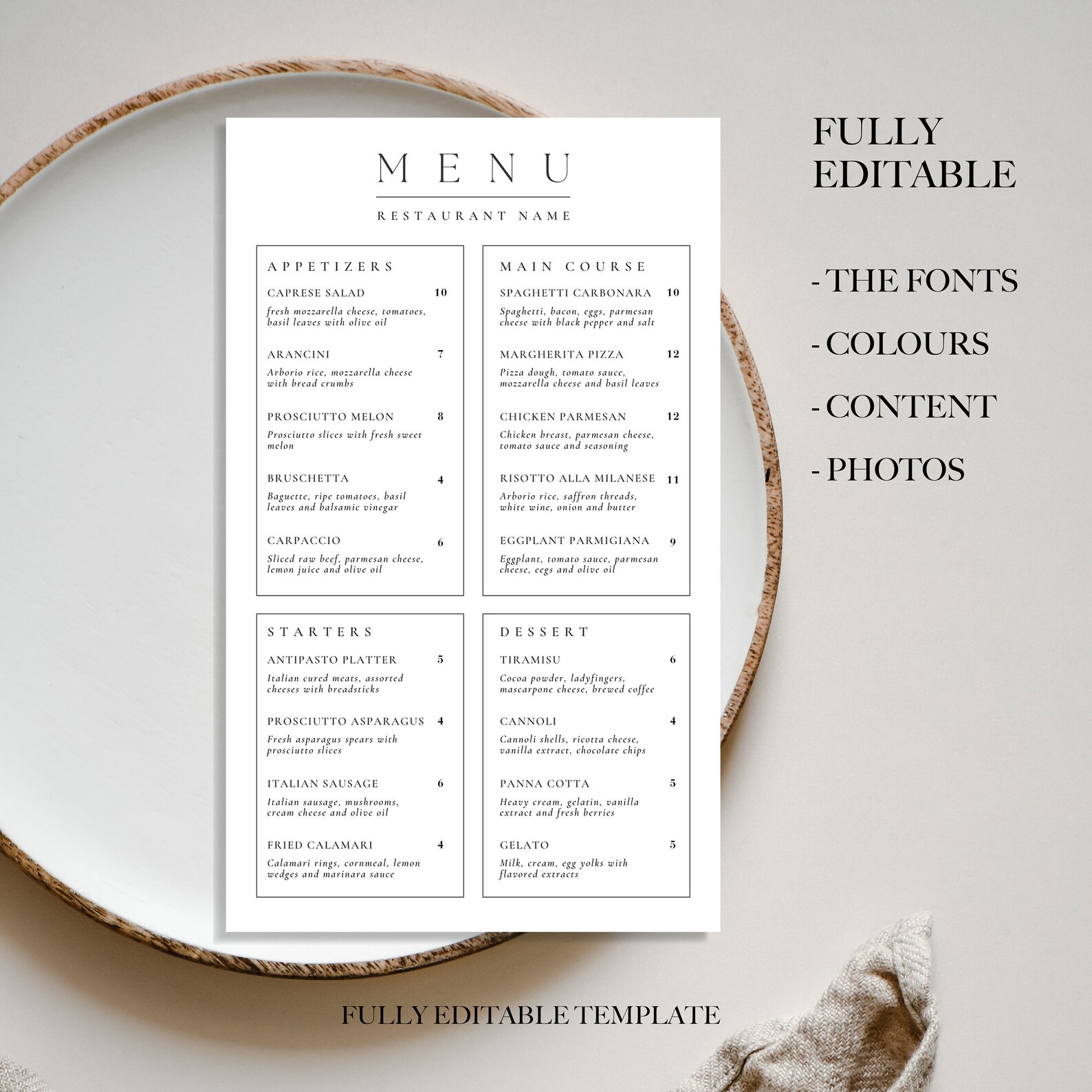 Minimal Restaurant Menu Bundle | Restaurant Menu Template | Editable ...