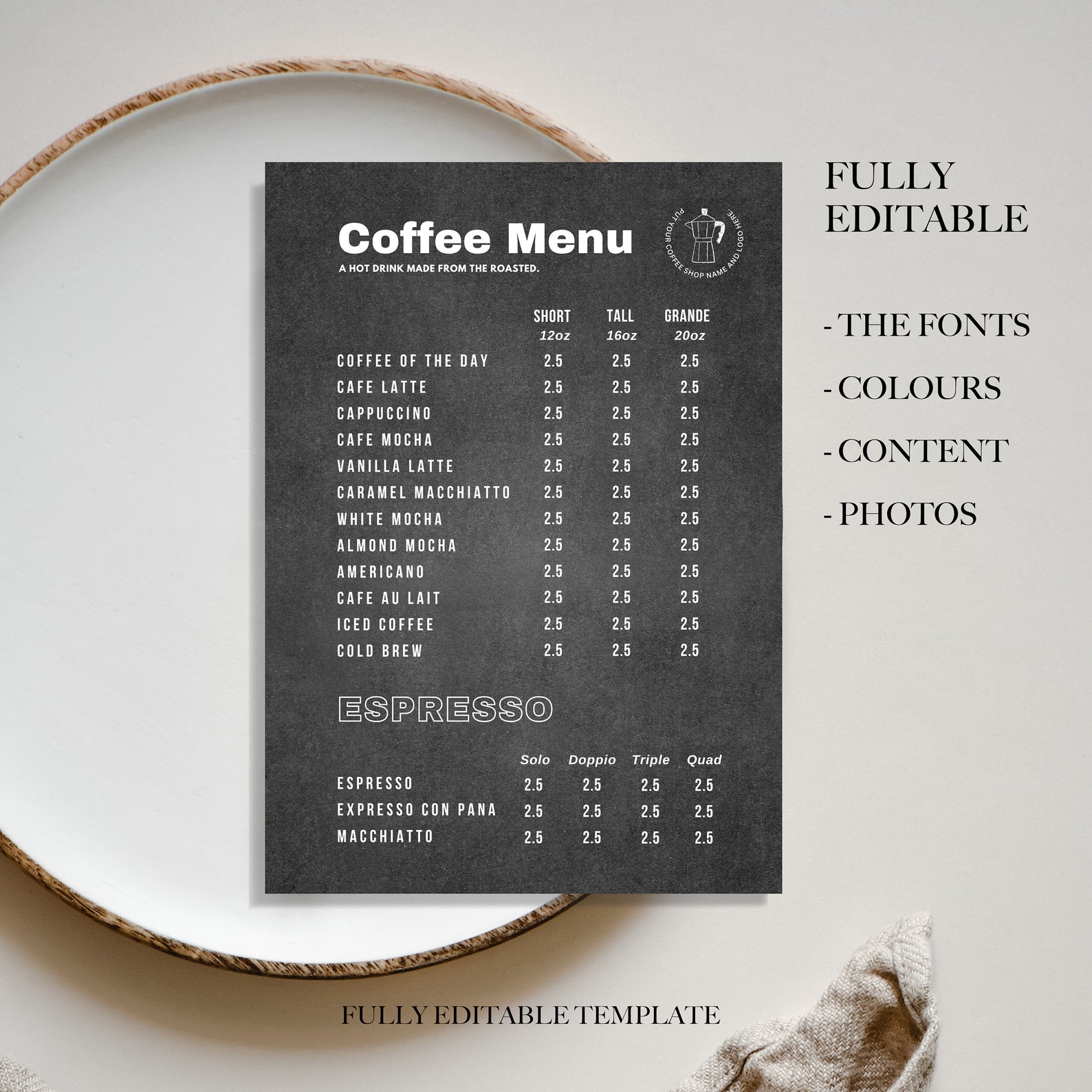 Minimal Cafe Menu Board Template Bundle, Editable Cafe Menu Template ...