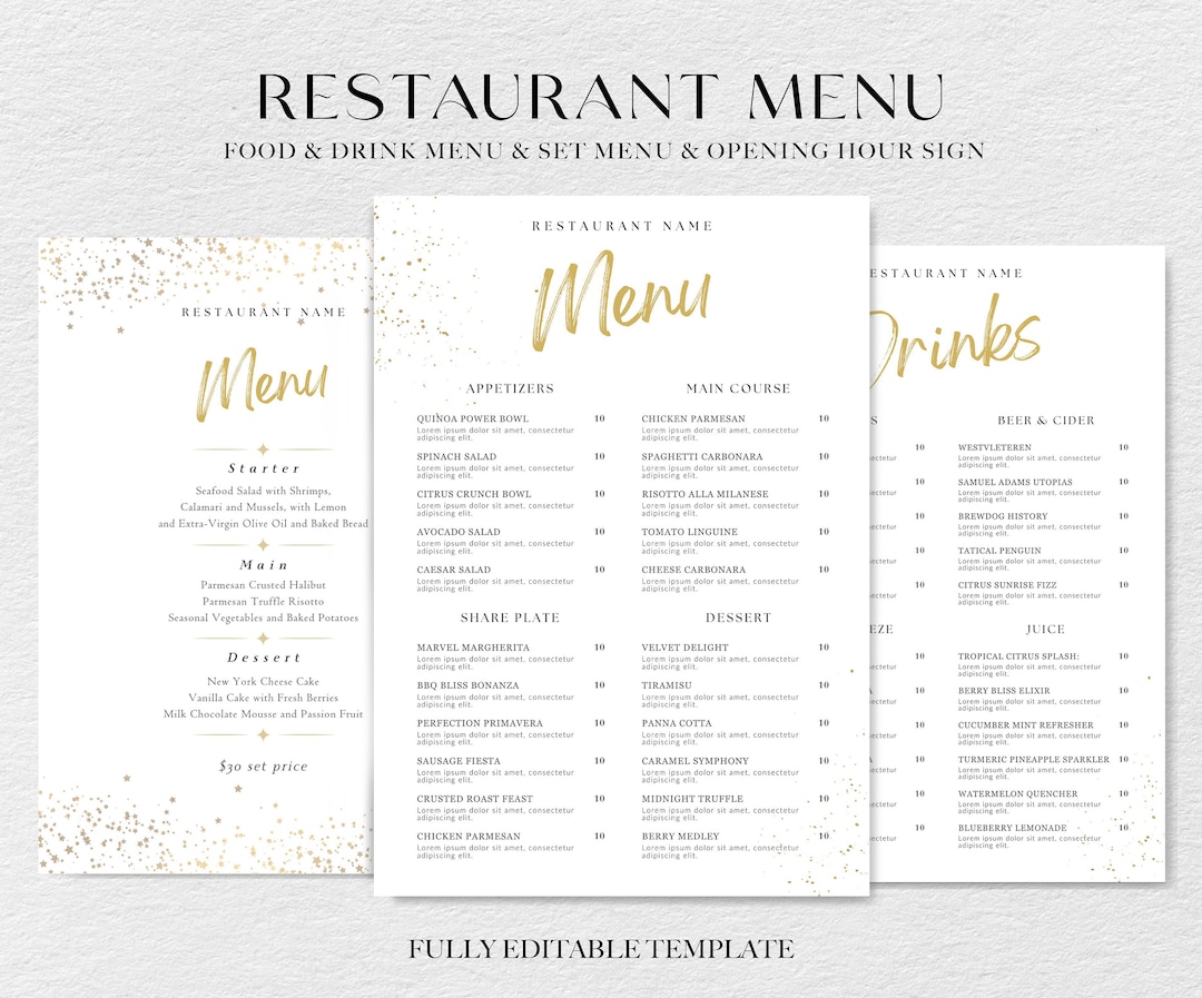 Modern Restaurant Menu Template Bundle, Editable Menu Template ...