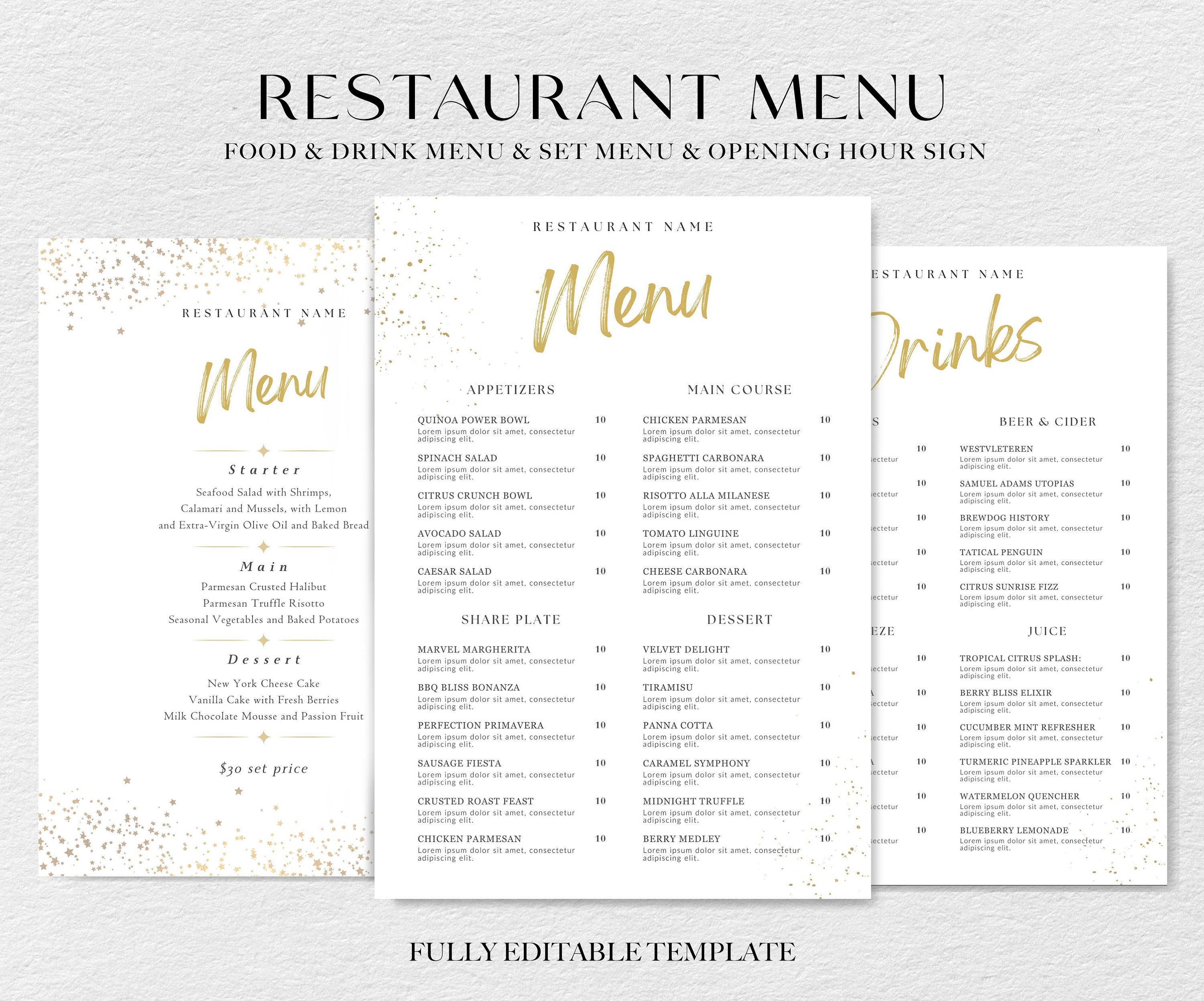 Modern Restaurant Menu Template Bundle, Editable Menu Template ...