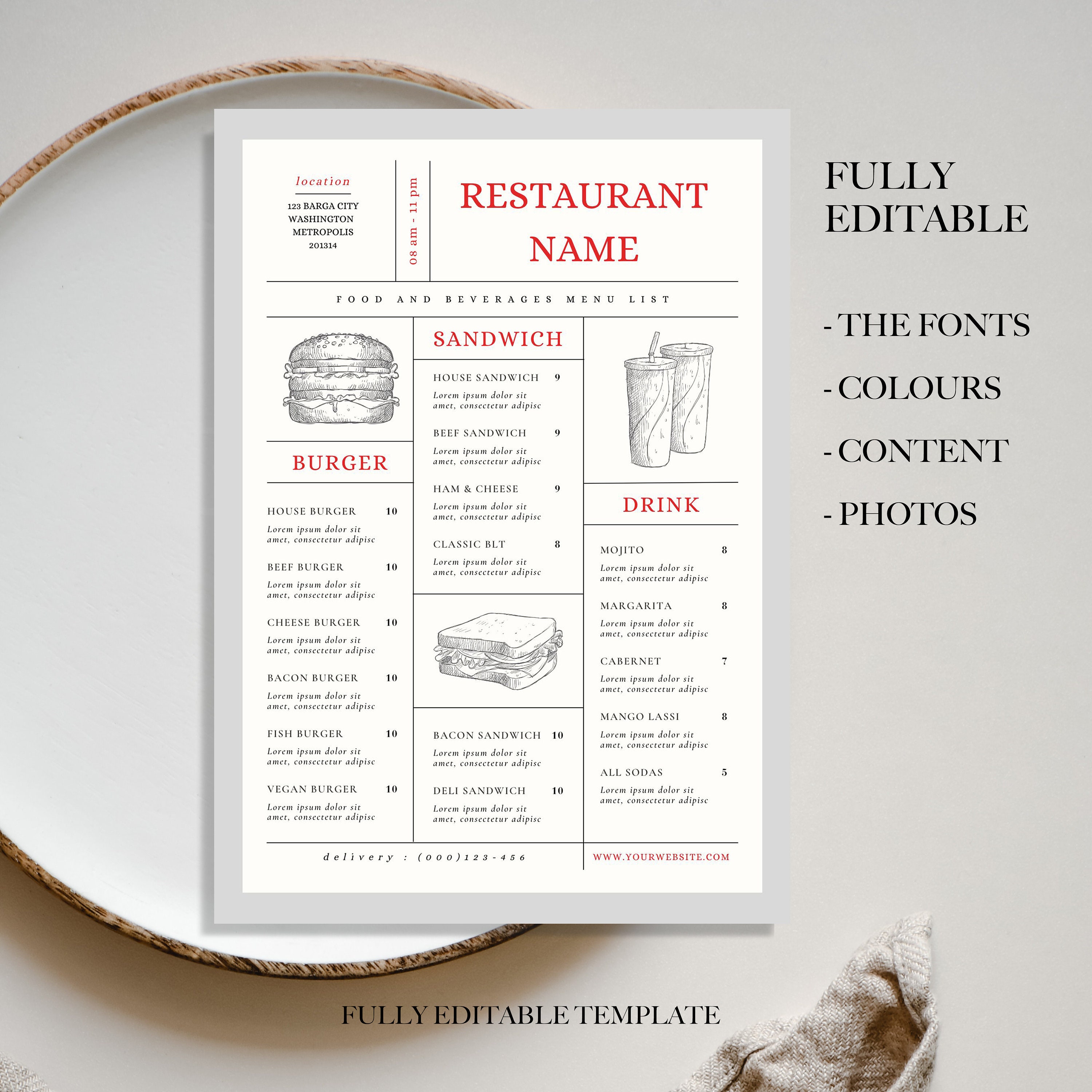 Minimal Restaurant Menu Bundle | Restaurant Menu Template | Editable ...