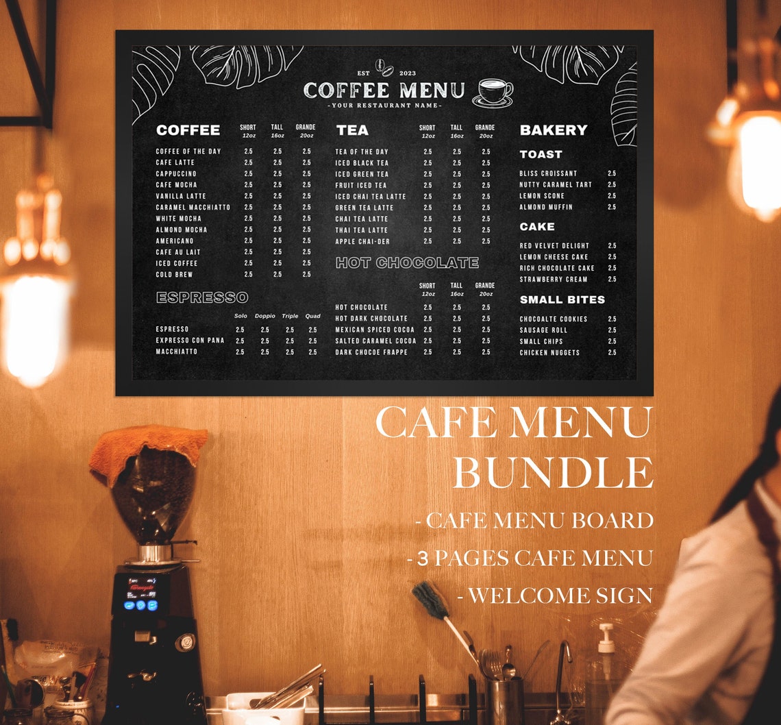 Minimal Cafe Menu Board Template Bundle, Editable Cafe Menu Template ...