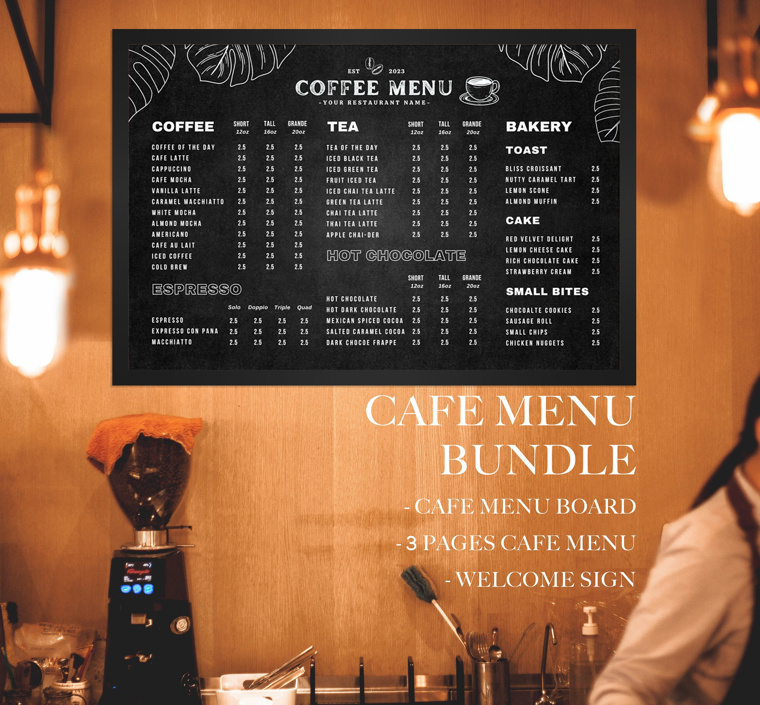 Minimal Cafe Menu Board Template Bundle, Editable Cafe Menu Template ...