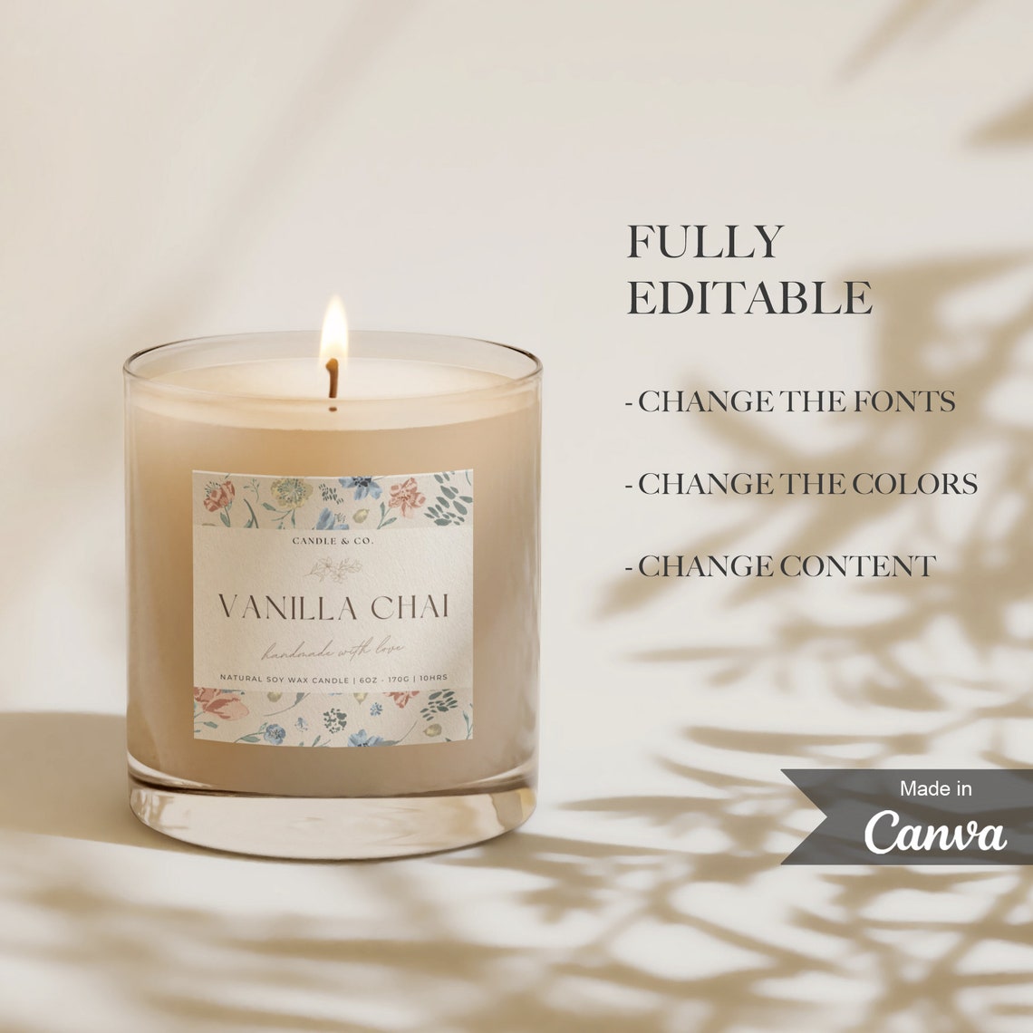 Retro Floral Candle Label Template, Editable Candle Label, Custom ...