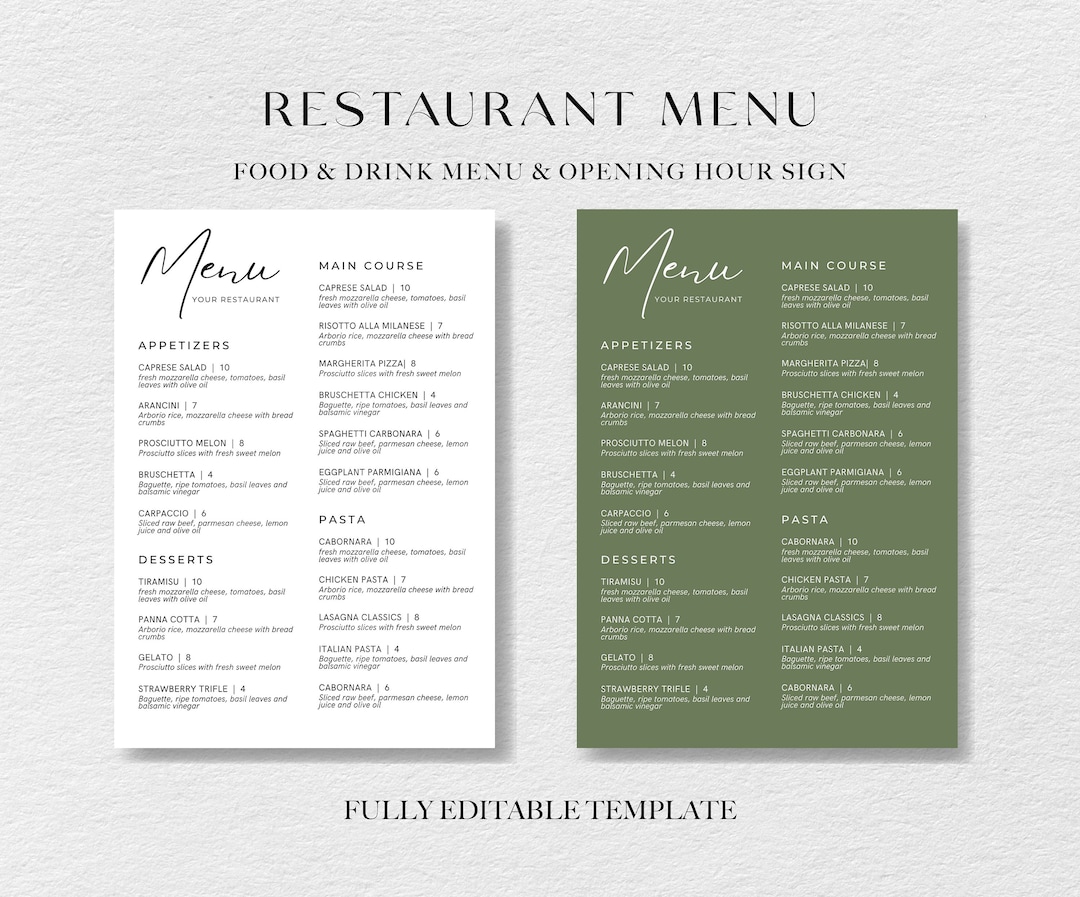 Minimal Restaurant Menu Bundle, Restaurant Menu Template, Modern Menu ...