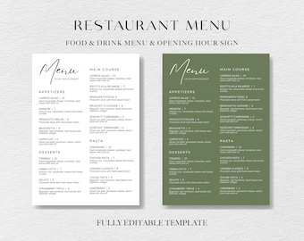 Modern Restaurant Menu Template Bundle, Editable Menu Template ...