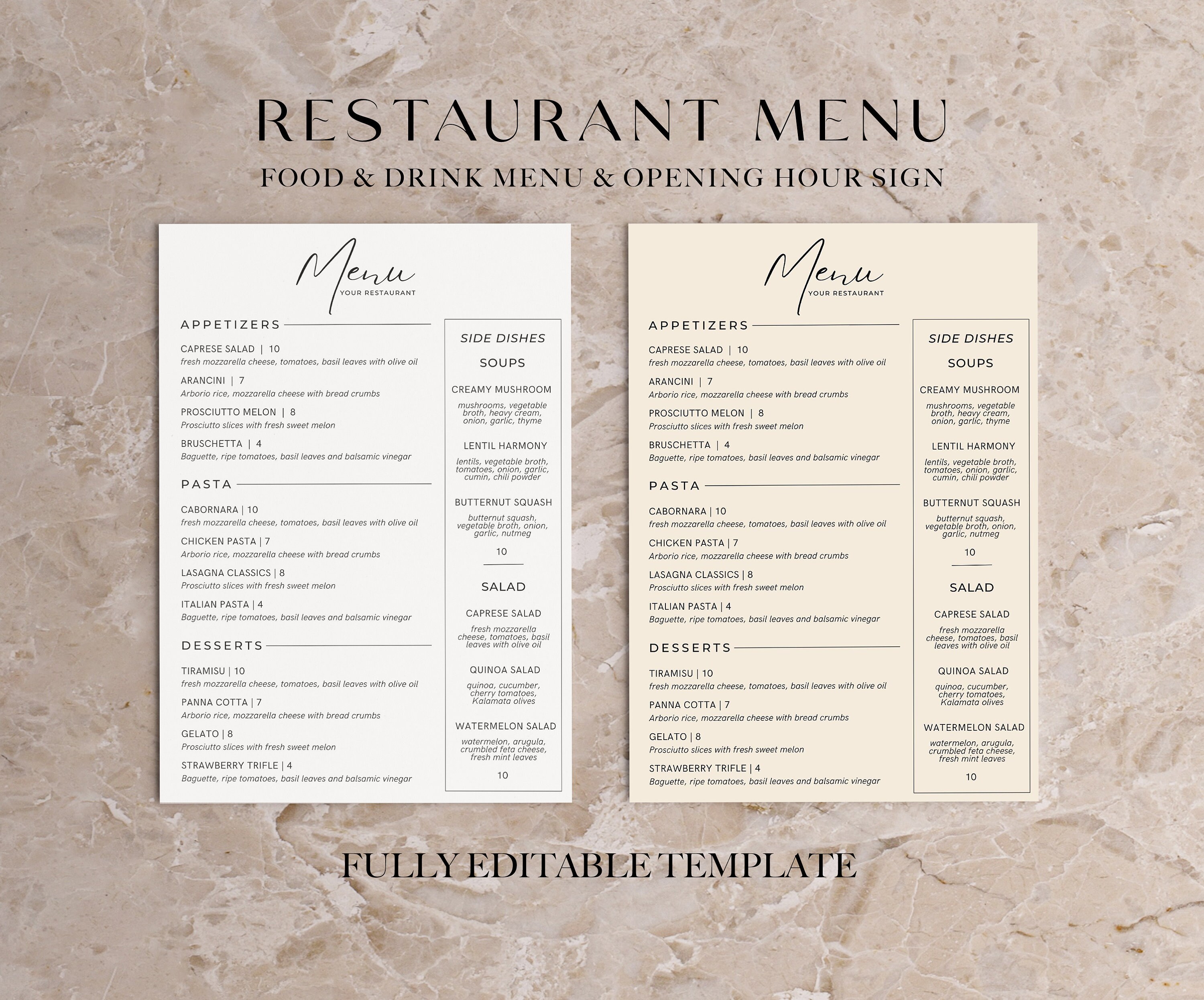 Minimal Restaurant Menu Template Bundle, Editable Menu Template ...