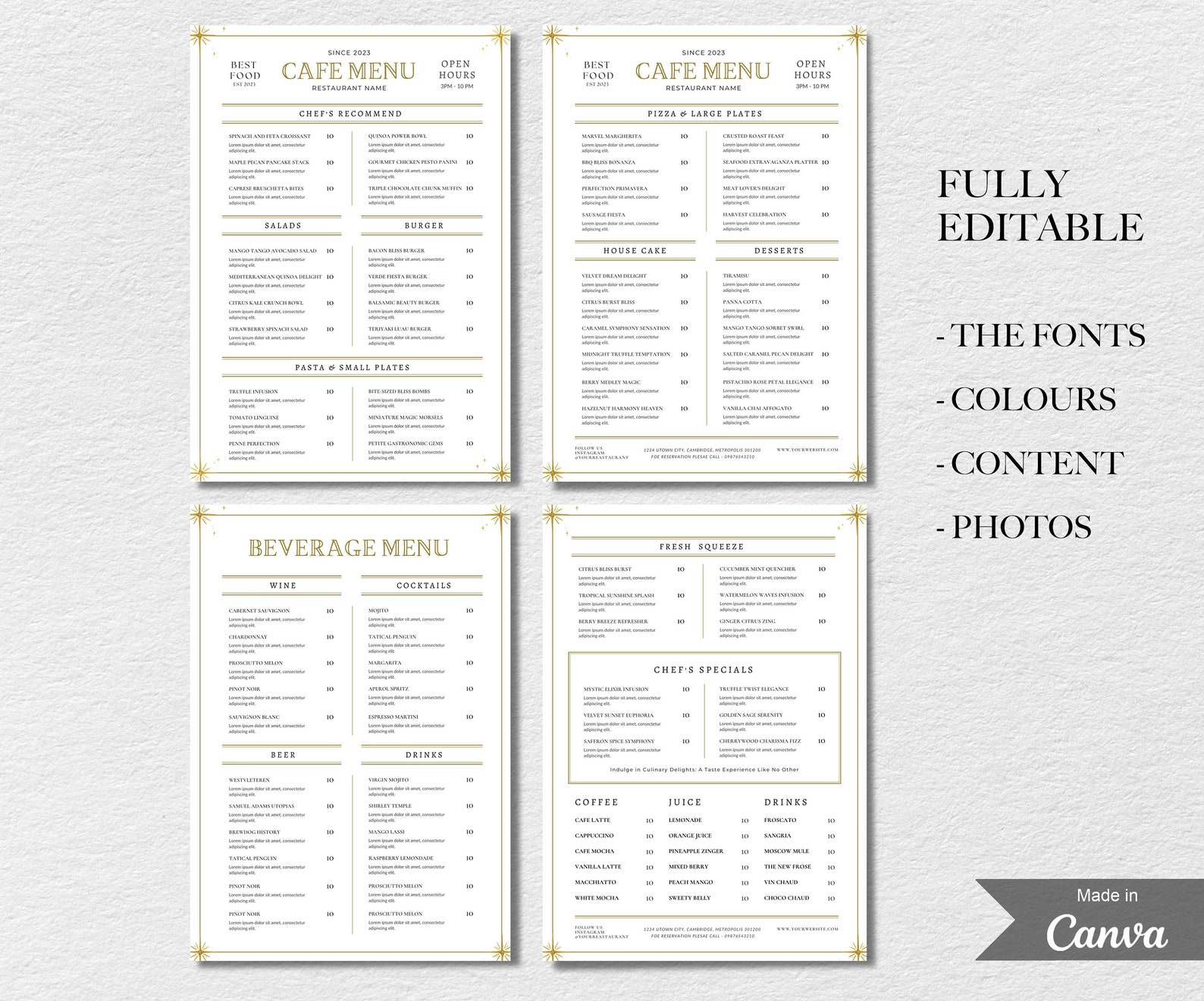 Modern Restaurant Menu Template Bundle, Editable Menu Template ...