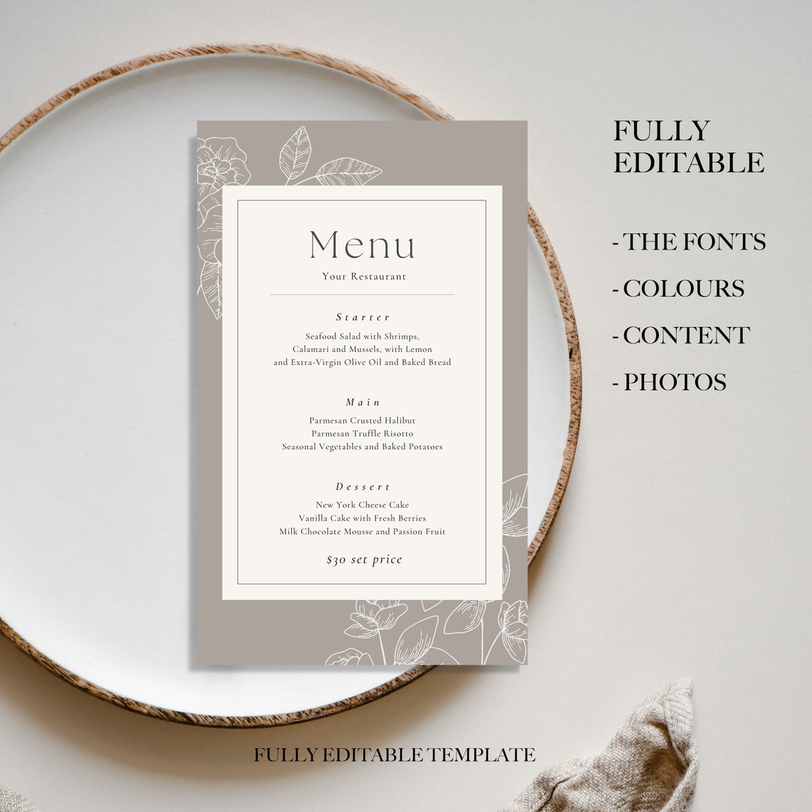 Elegant Restaurant Menu Template Bundle, Minimalist Menu Editable ...