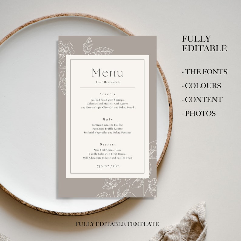 Elegant Restaurant Menu Template Bundle, Minimalist Menu Editable ...