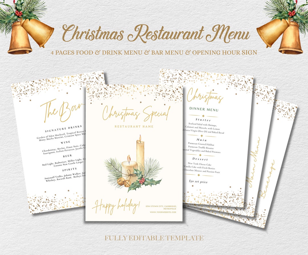 Christmas Restaurant Menu Template Bundle, Modern Restaurant Menu ...