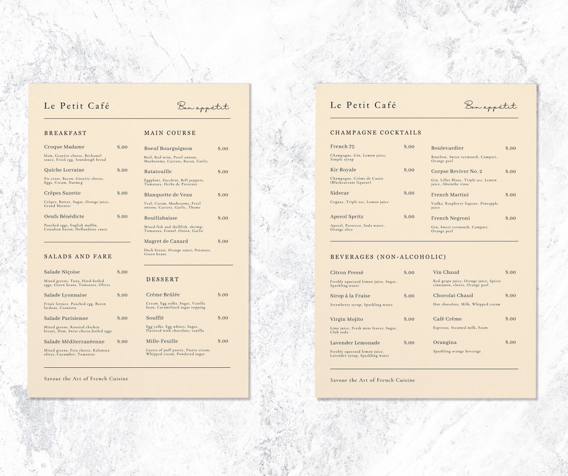 Minimal Restaurant Menu Bundle Restaurant Menu Template Editable Menu ...