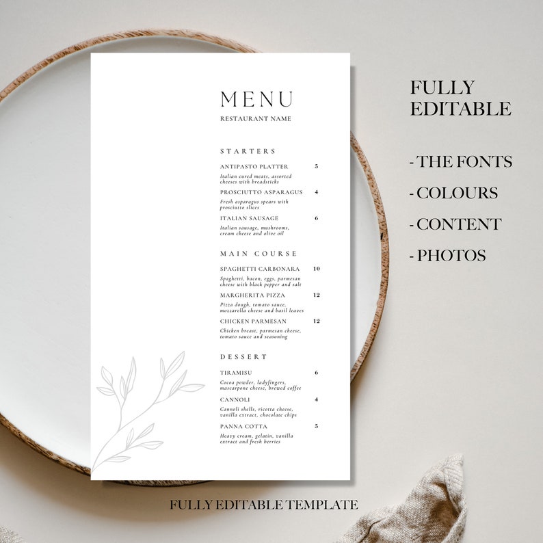 Minimal Restaurant Menu Bundle, Restaurant Menu Template, Modern Menu ...
