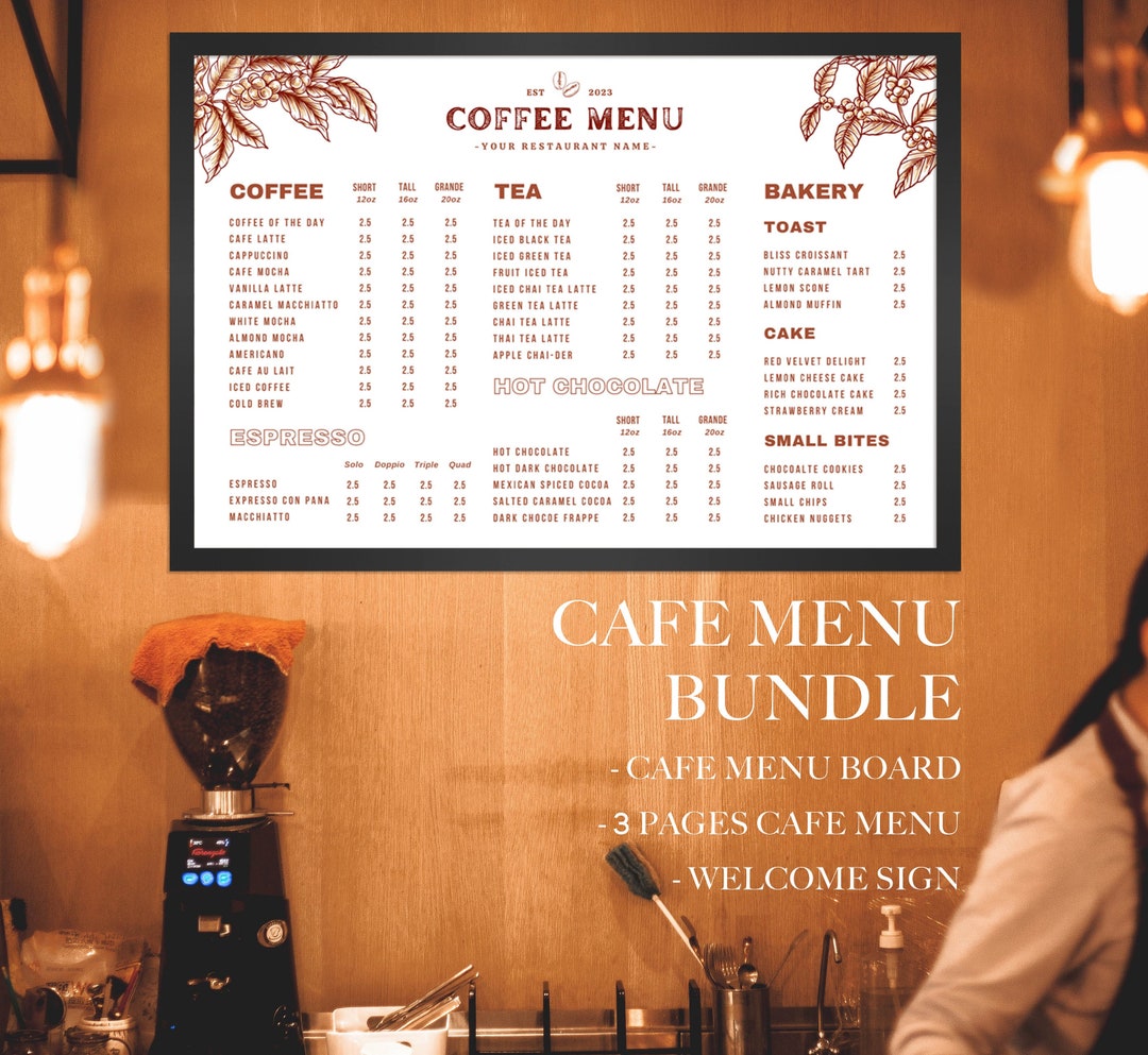 Minimal Cafe Menu Board Template Bundle, Editable Cafe Menu Template ...