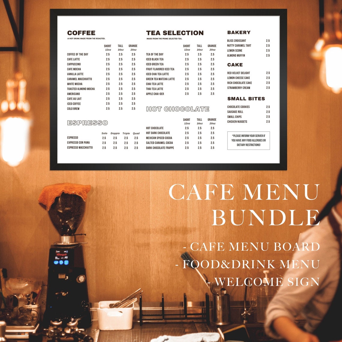 Minimal Cafe Menu Board Template Bundle, Editable Cafe Menu Template ...