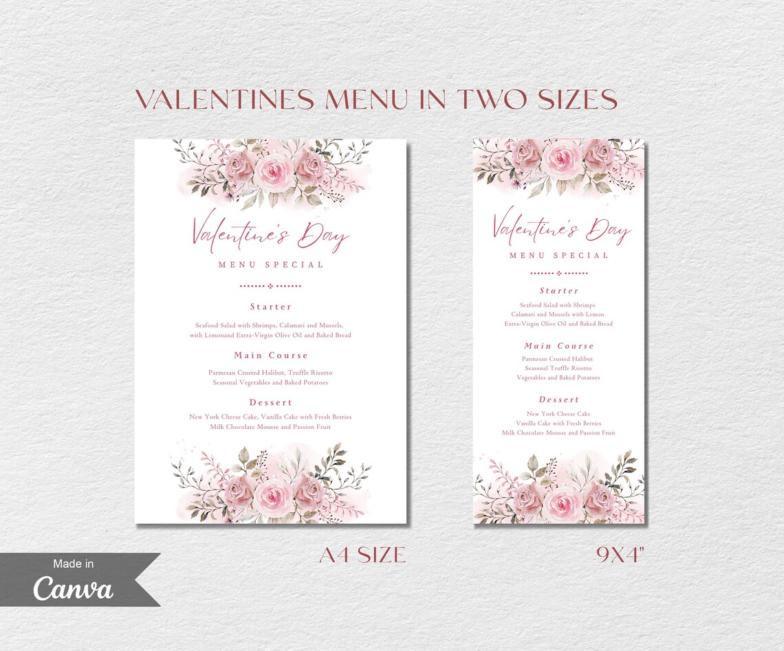 Valentine's Day Menu Template, Modern Valentine Menu Card, Printable ...