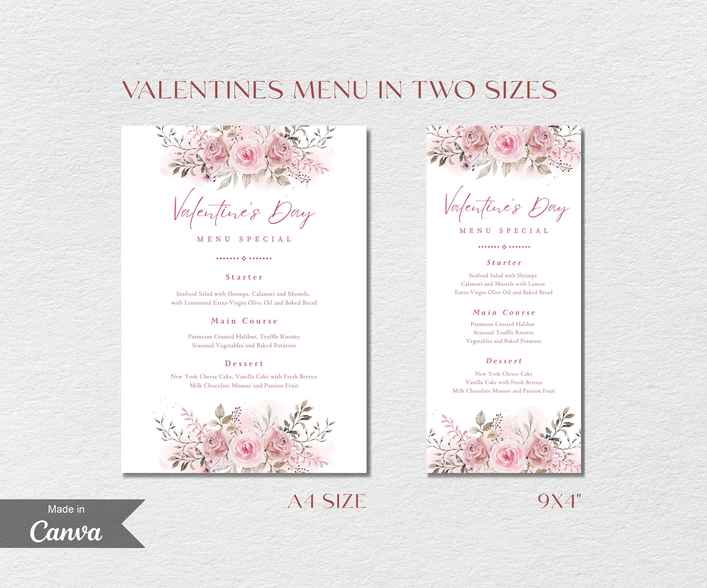 Valentine's Day Menu Template, Modern Valentine Menu Card, Printable ...
