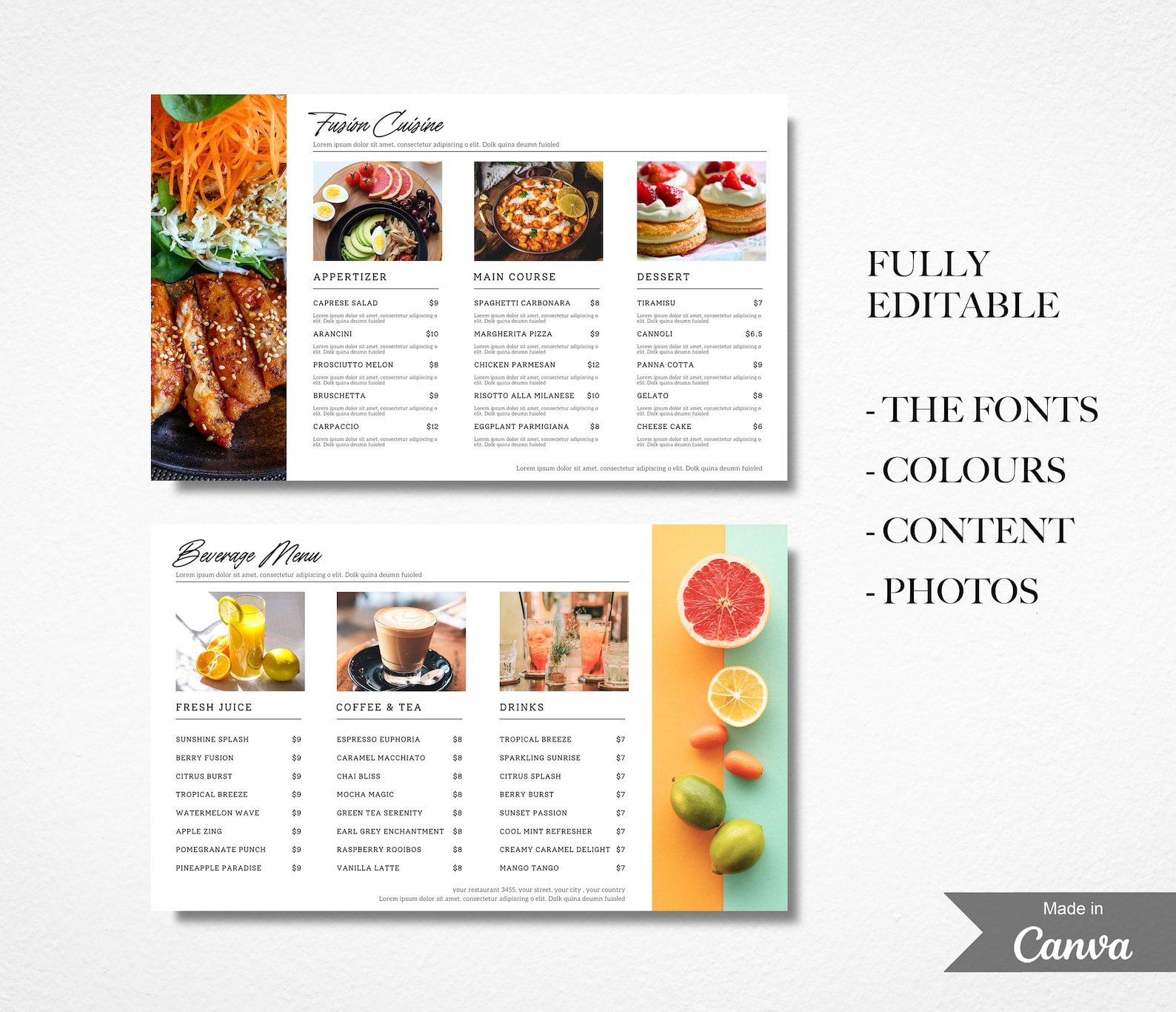 Modern Restaurant Menu Template Bundle, Landscape Restaurant Menu ...