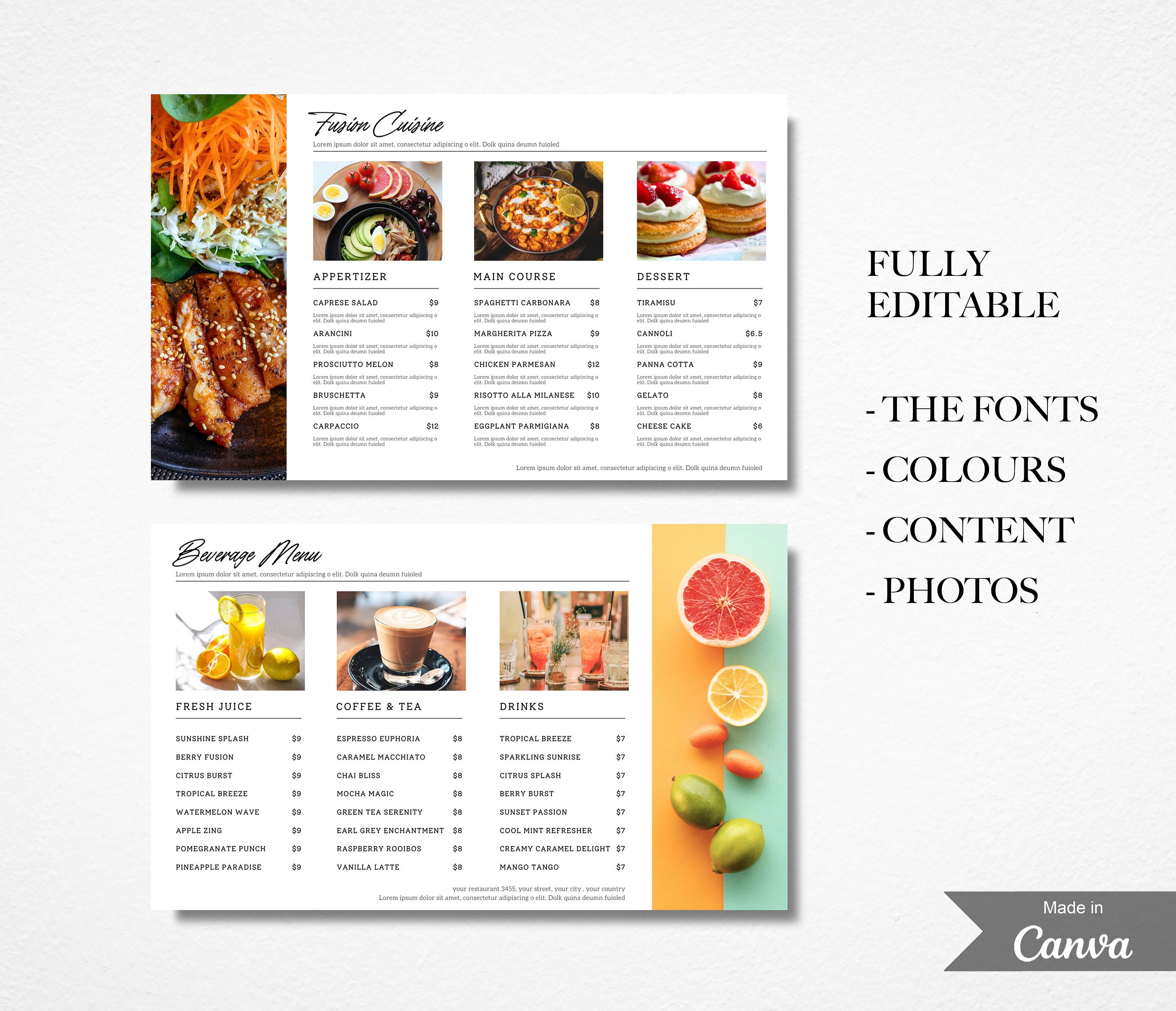 Modern Restaurant Menu Template Bundle, Landscape Restaurant Menu ...