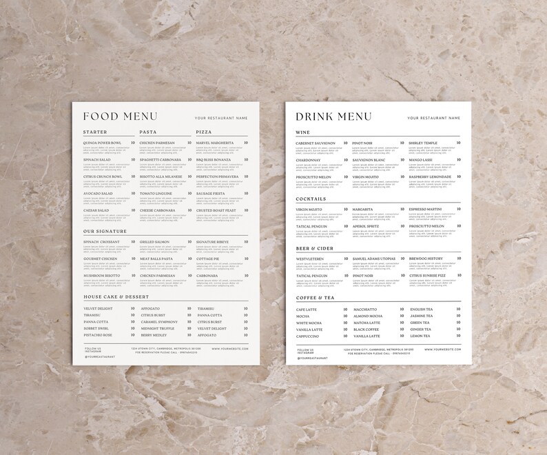 Minimal Restaurant Menu Bundle, Restaurant Menu Template, Modern Menu ...