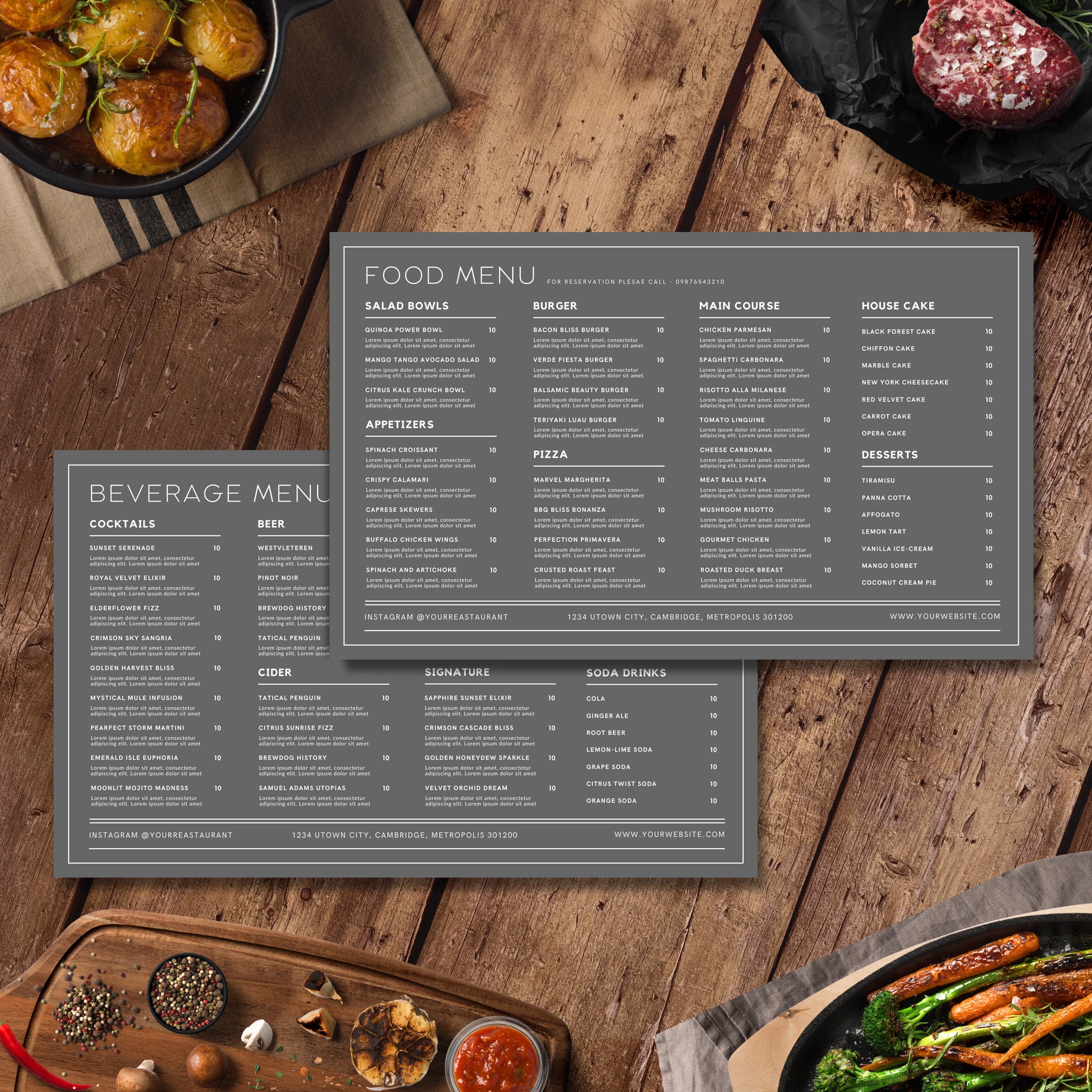 Modern Restaurant Menu Template, Landscape Menu Template, Editable Menu ...
