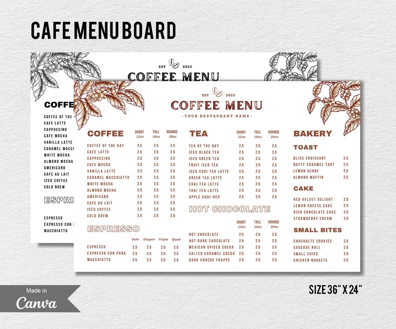 Minimal Cafe Menu Board Template Bundle, Editable Cafe Menu Template ...