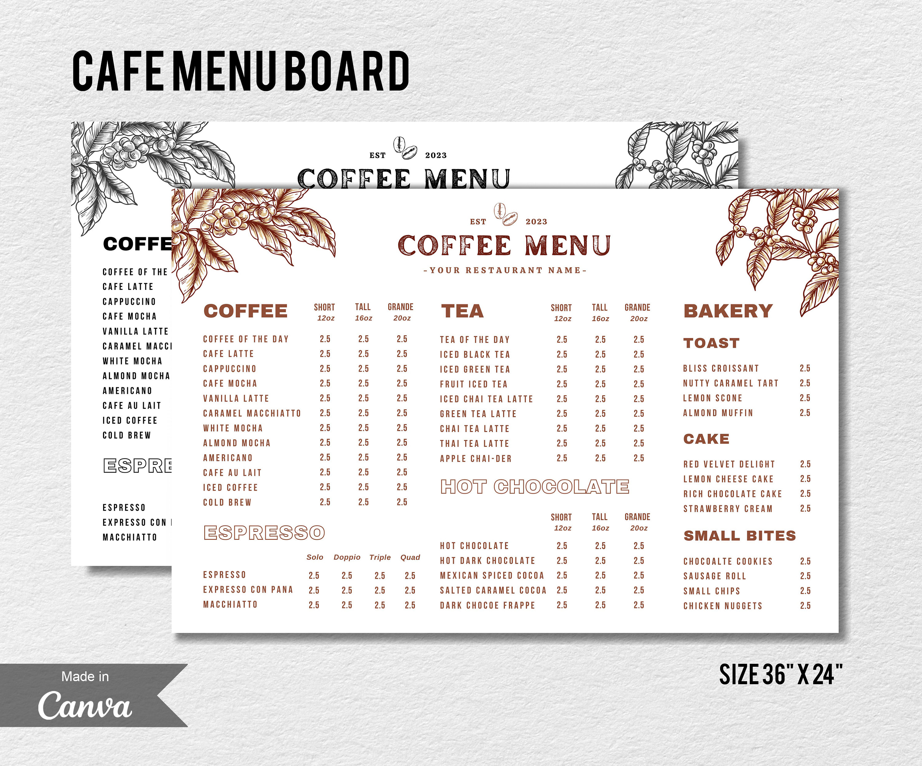 Minimal Cafe Menu Board Template Bundle, Editable Cafe Menu Template ...