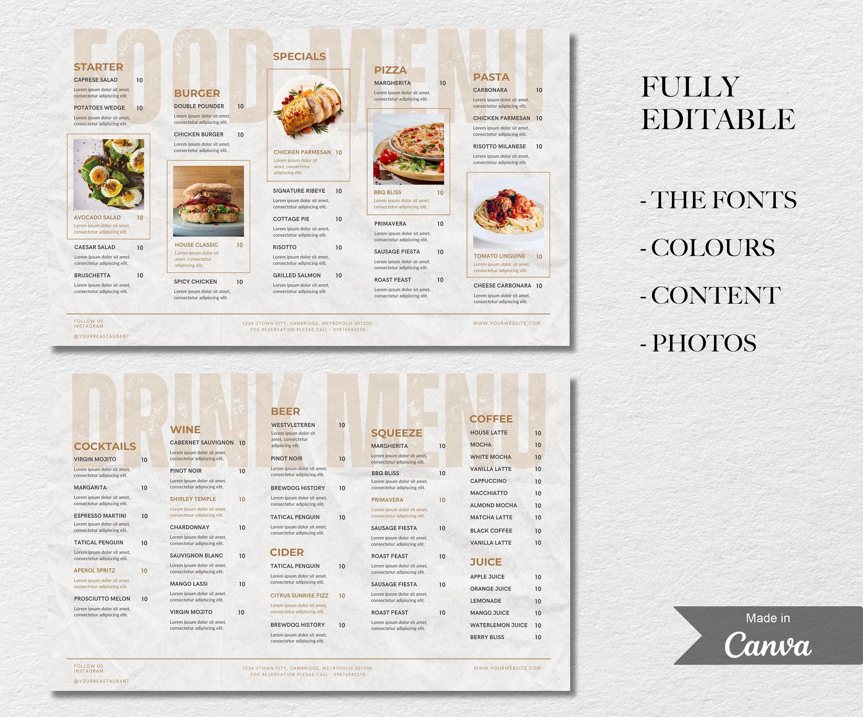 Modern Restaurant Menu Template, Landscape Menu Template, Editable Menu ...