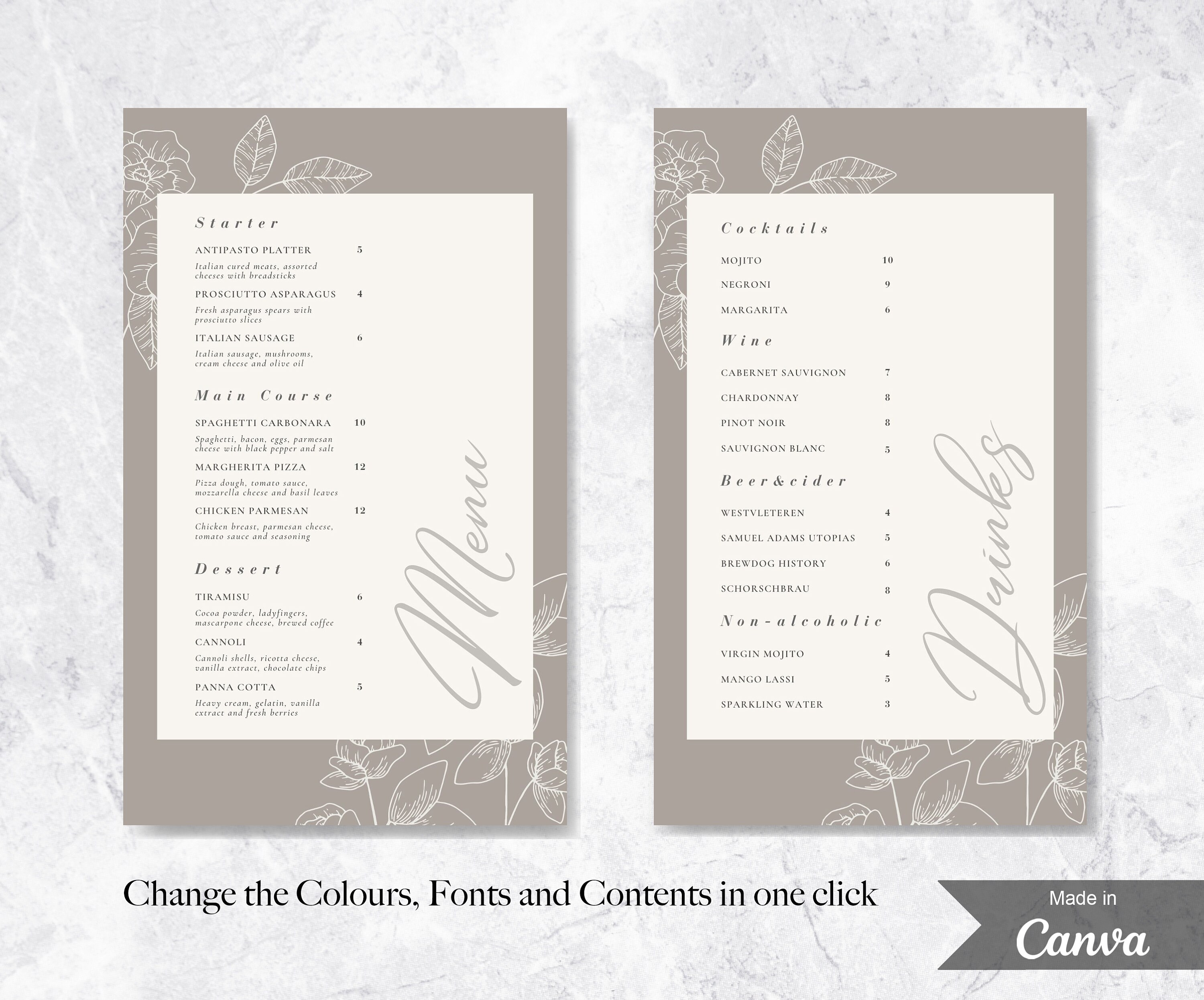 Elegant Restaurant Menu Template Bundle, Minimalist Menu Editable ...
