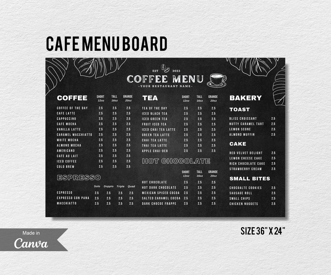 Minimal Cafe Menu Board Template Bundle, Editable Cafe Menu Template ...