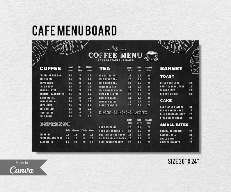 Minimal Cafe Menu Board Template Bundle, Editable Cafe Menu Template ...