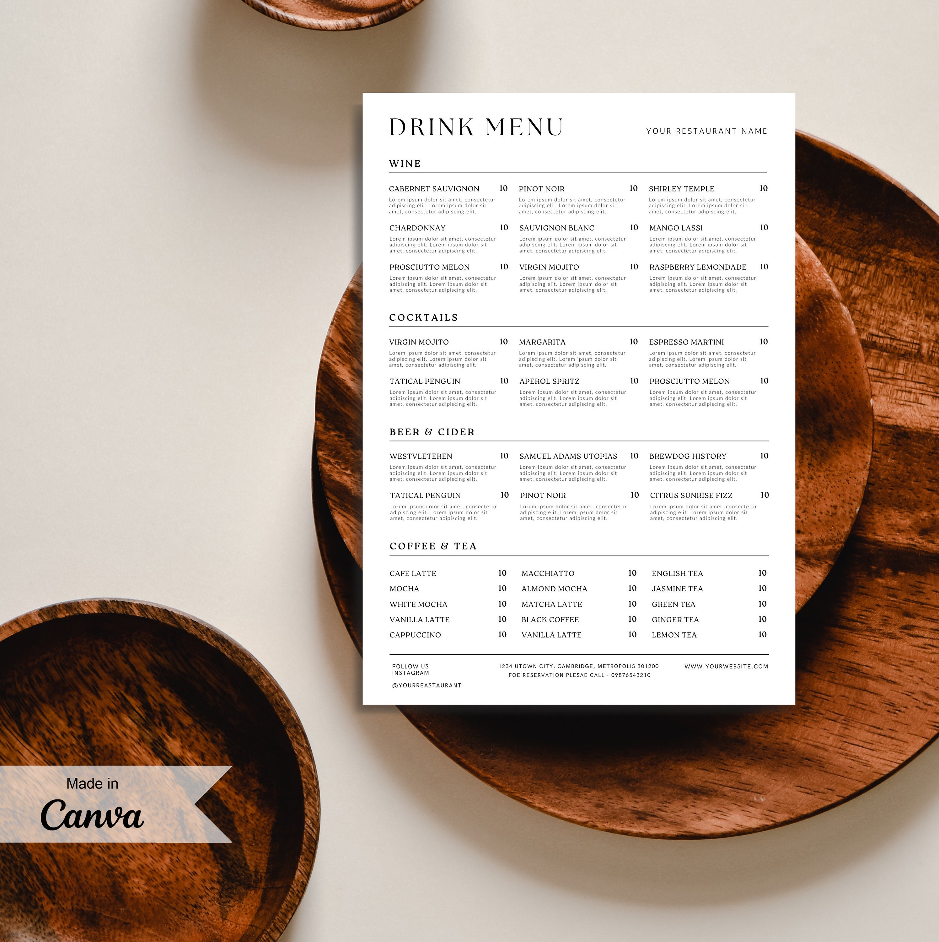 Minimal Restaurant Menu Bundle, Restaurant Menu Template, Modern Menu ...