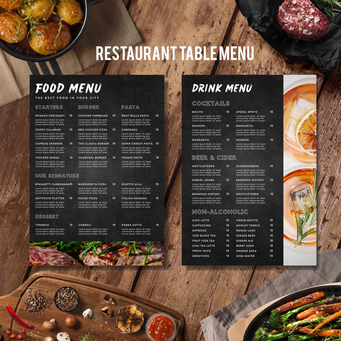 Modern Restaurant Menu Board Template Bundle, Editable Menu Template ...