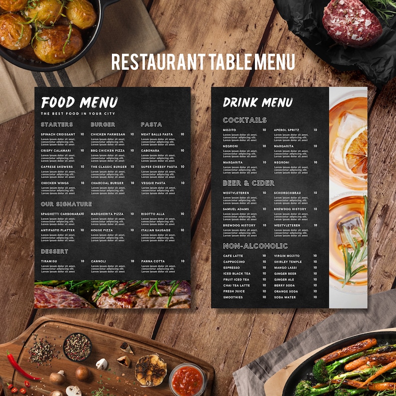 Modern Restaurant Menu Board Template Bundle, Editable Menu Template ...