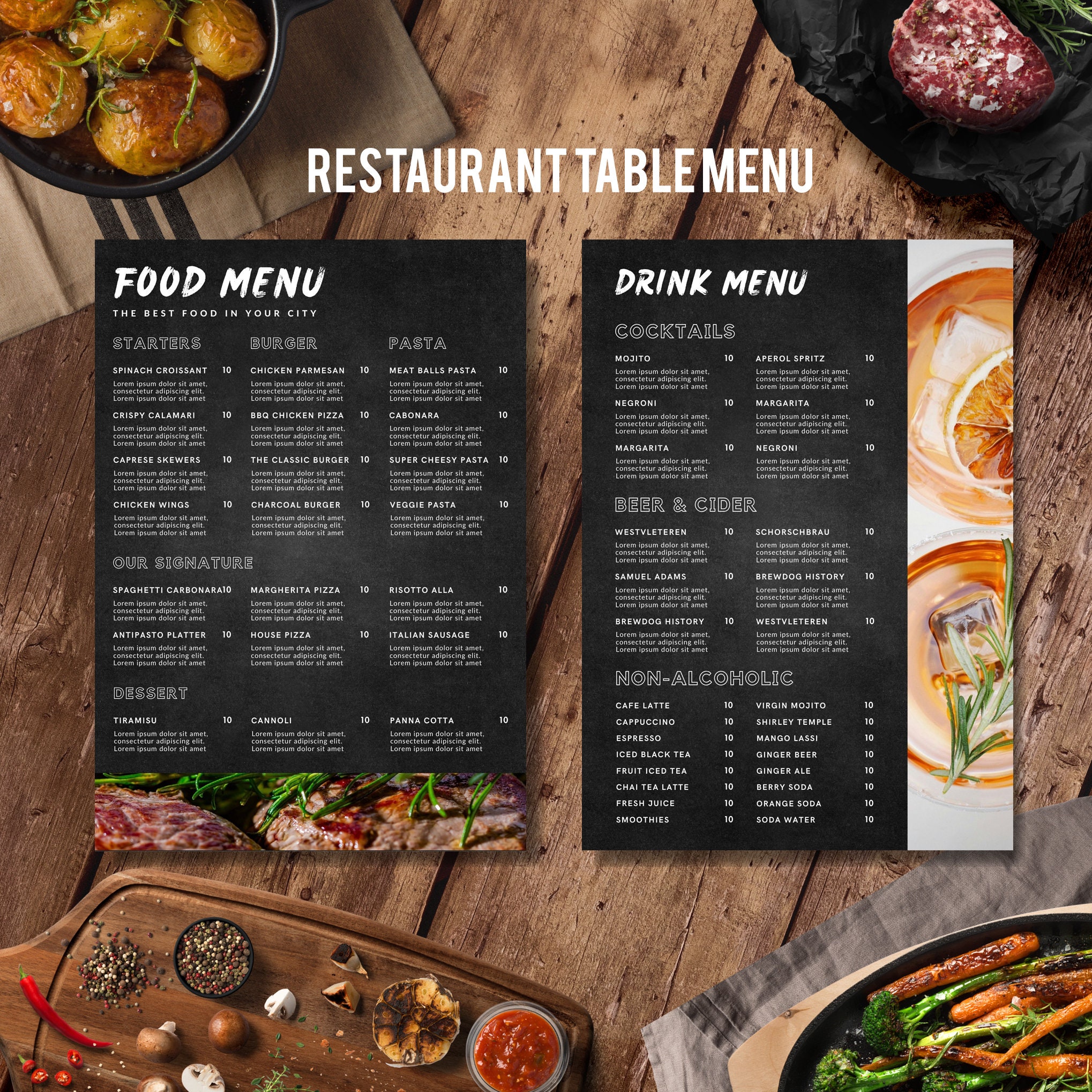 Modern Restaurant Menu Board Template Bundle, Editable Menu Template ...