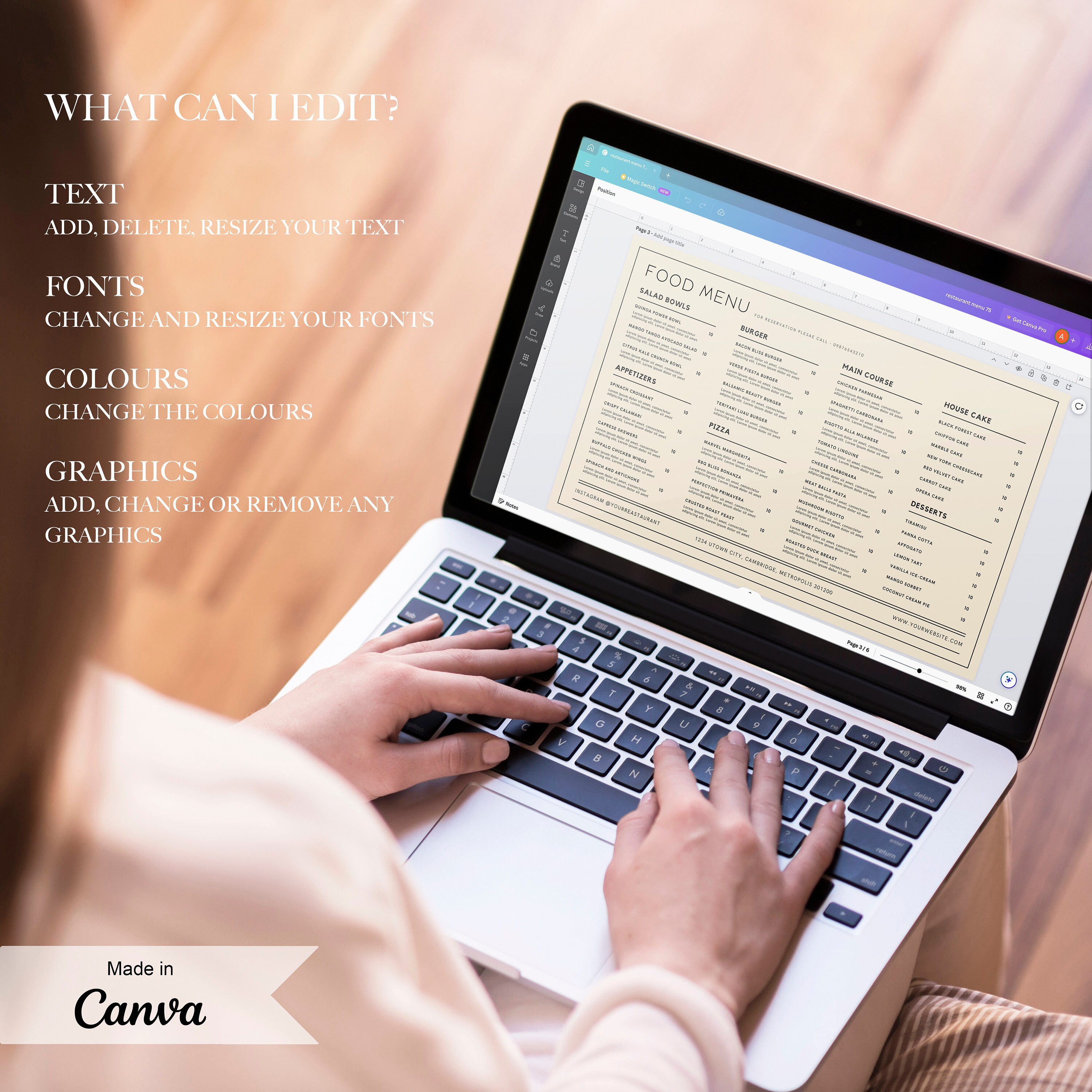Modern Restaurant Menu Template, Landscape Menu Template, Editable Menu ...