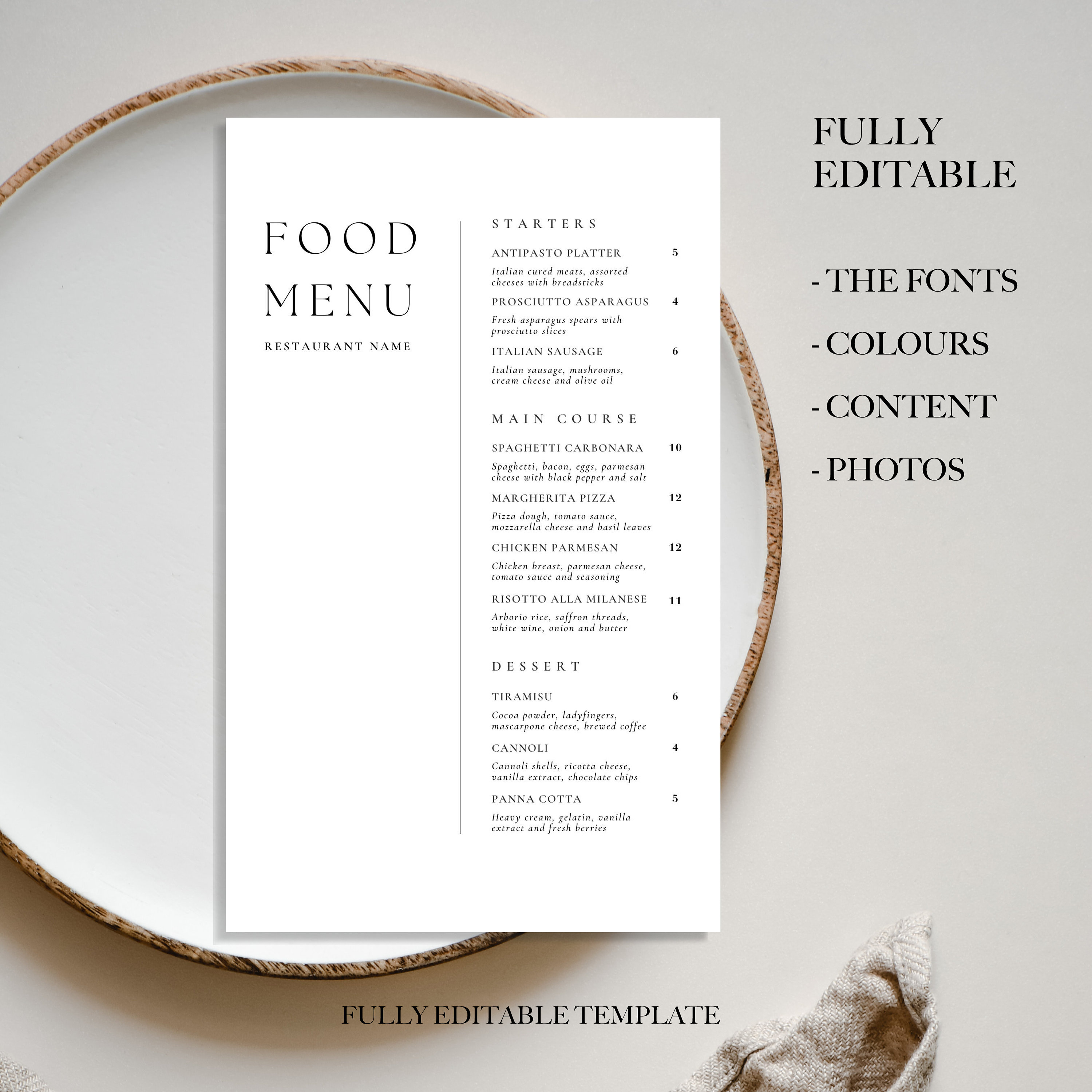Minimal Restaurant Menu Bundle, Restaurant Menu Template, Modern Menu ...