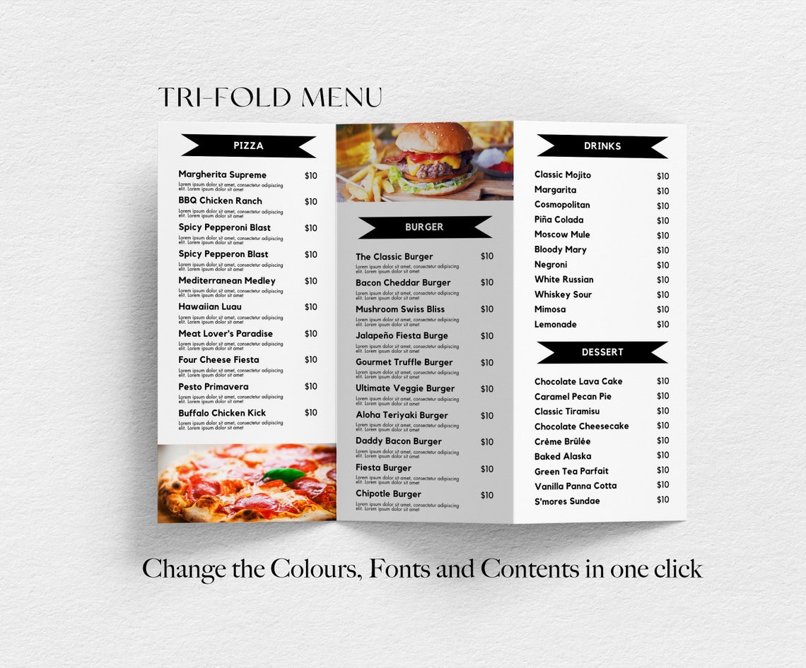 Trifold Restaurant Menu Template Bundle, Modern Editable Price List ...