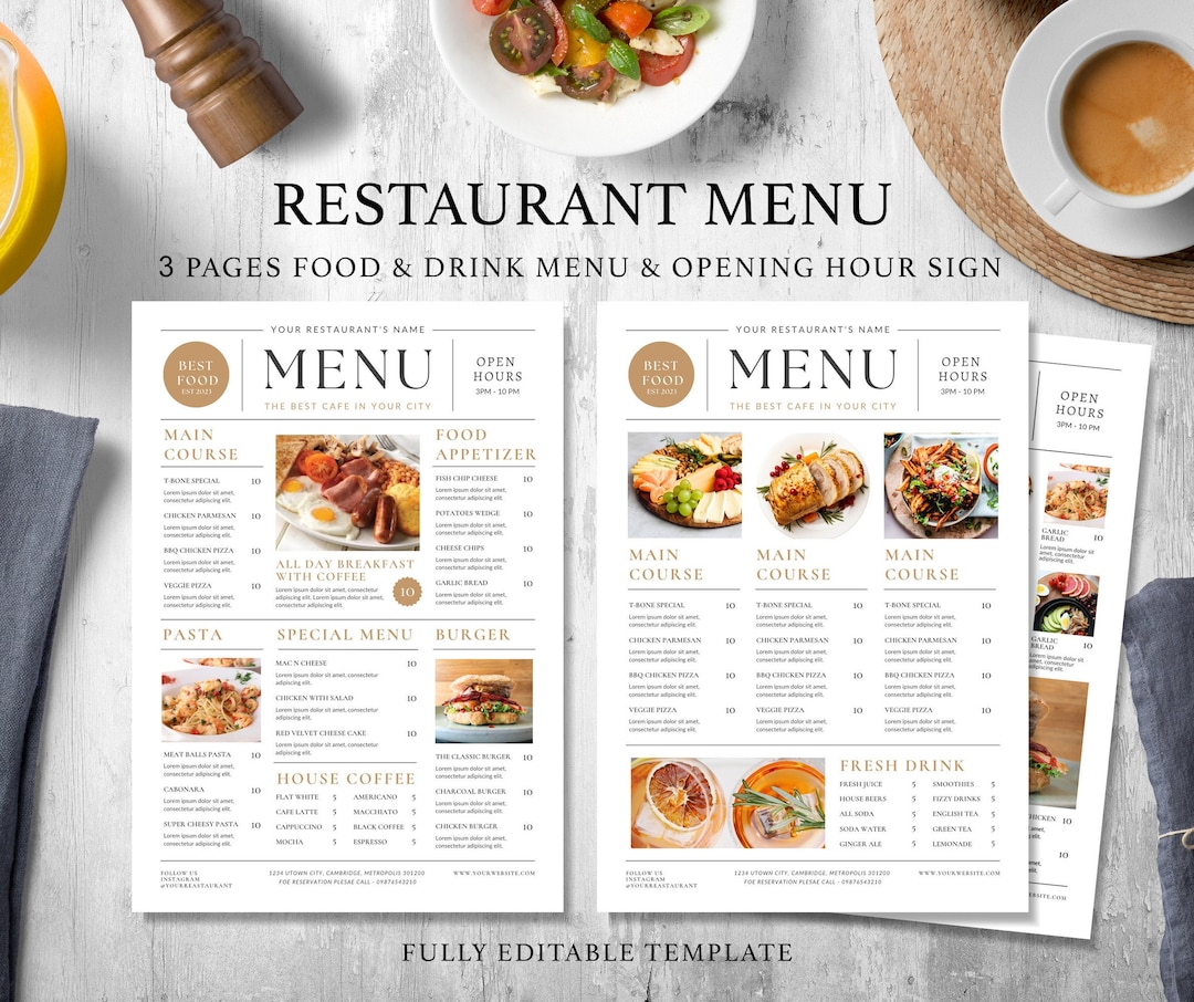 Modern Restaurant Menu Template Bundle, Editable Menu Template ...