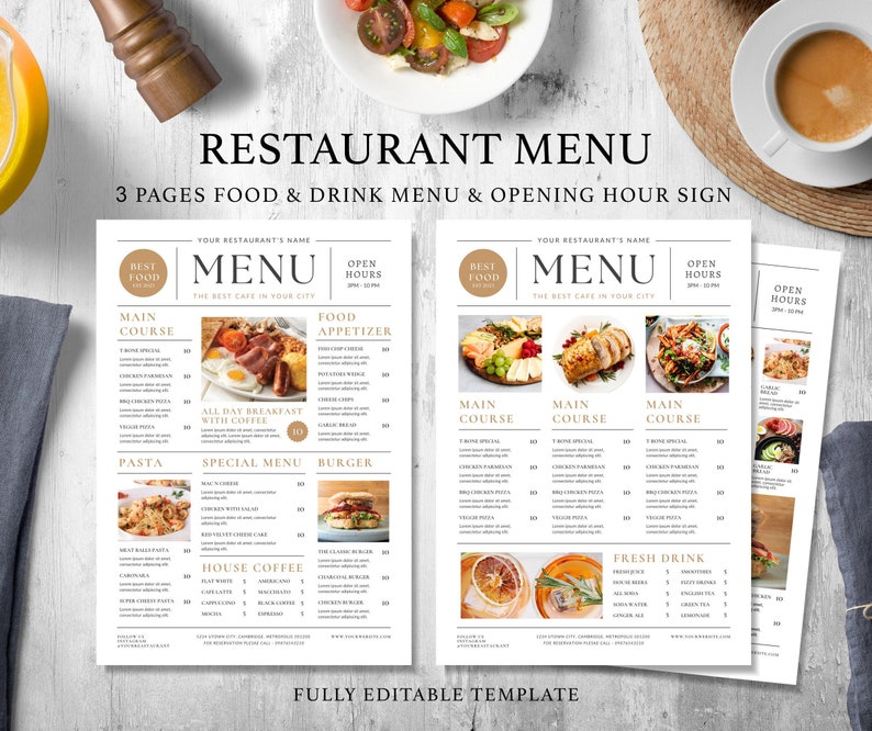Modern Restaurant Menu Template Bundle, Editable Menu Template ...