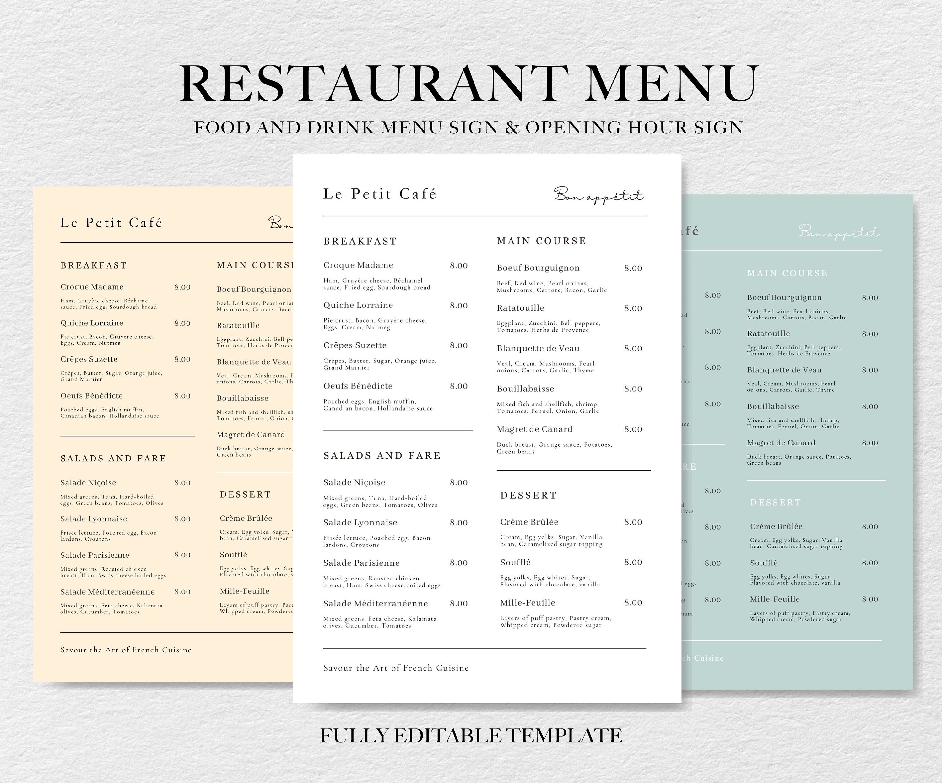 Minimal Restaurant Menu Bundle, Restaurant Menu Template, Modern Menu ...