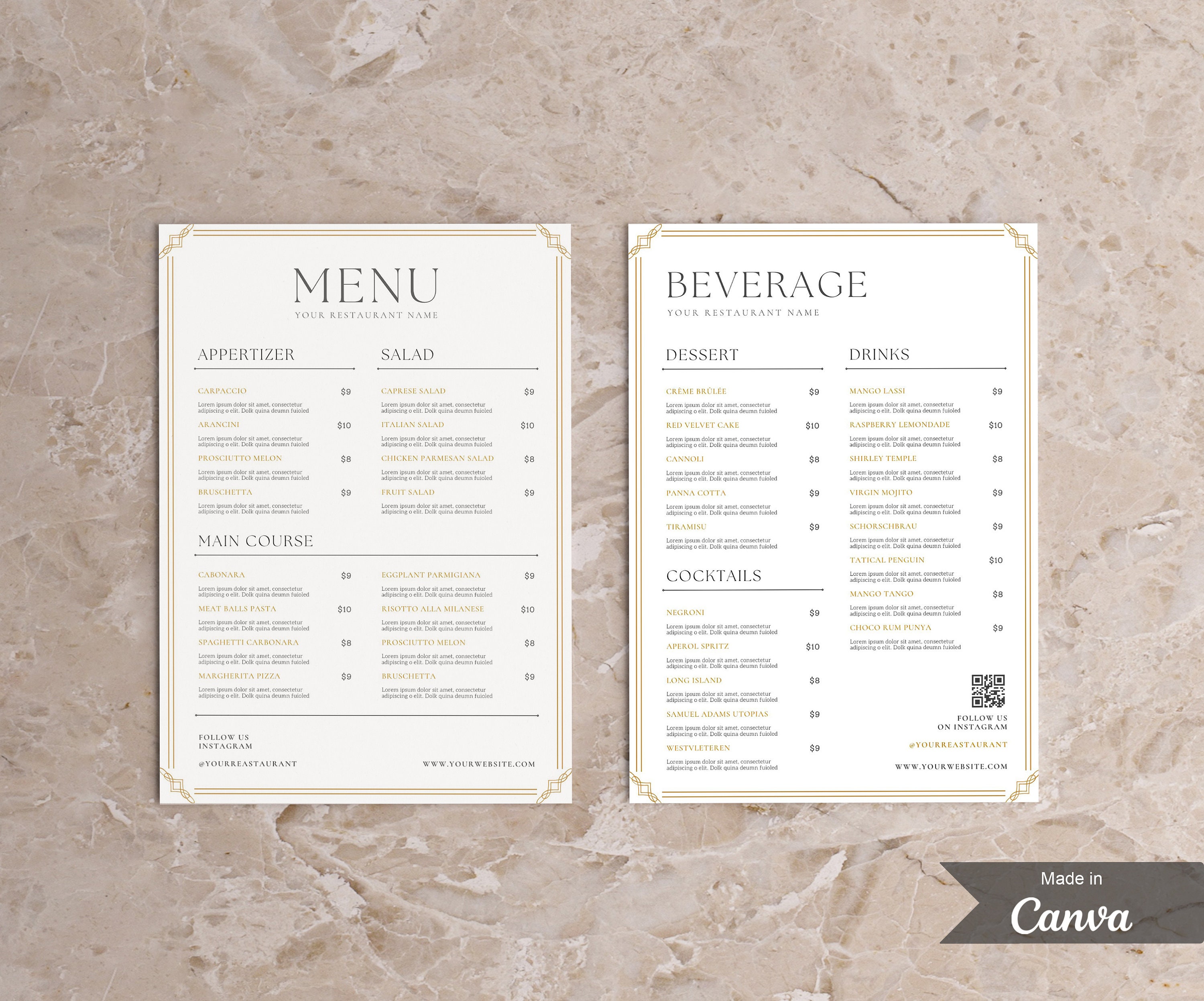 Minimal Restaurant Menu Bundle, Restaurant Menu Template, Modern Menu ...
