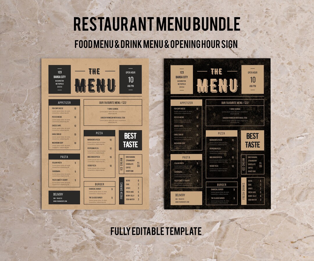 Restaurant Menu Bundle | Classic Restaurant Menu Template | Editable ...
