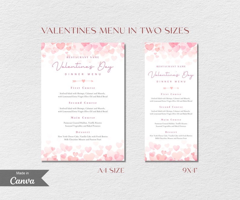 Valentine's Day Menu Template, Modern Valentine Menu Card, Printable ...